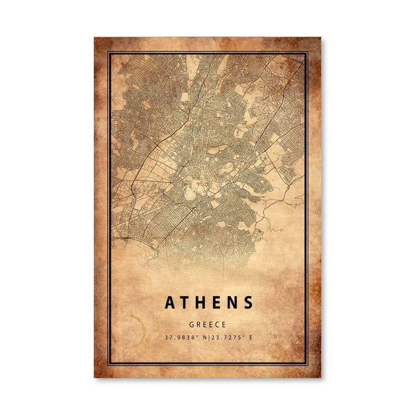 Athens Vintage Map Canvas – ClockCanvas