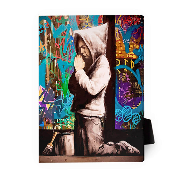 Banksy Graffiti Pray Desktop Canvas – ClockCanvas
