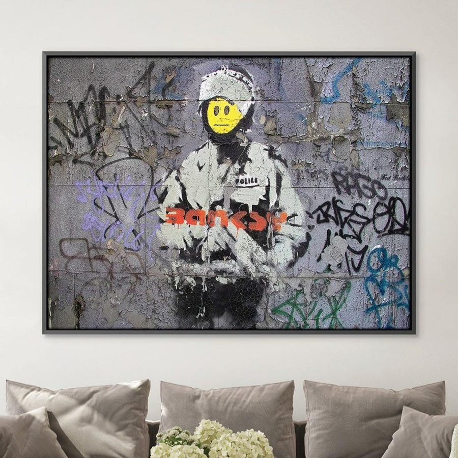 Banksy Smiley Riot Cop Canvas – ClockCanvas