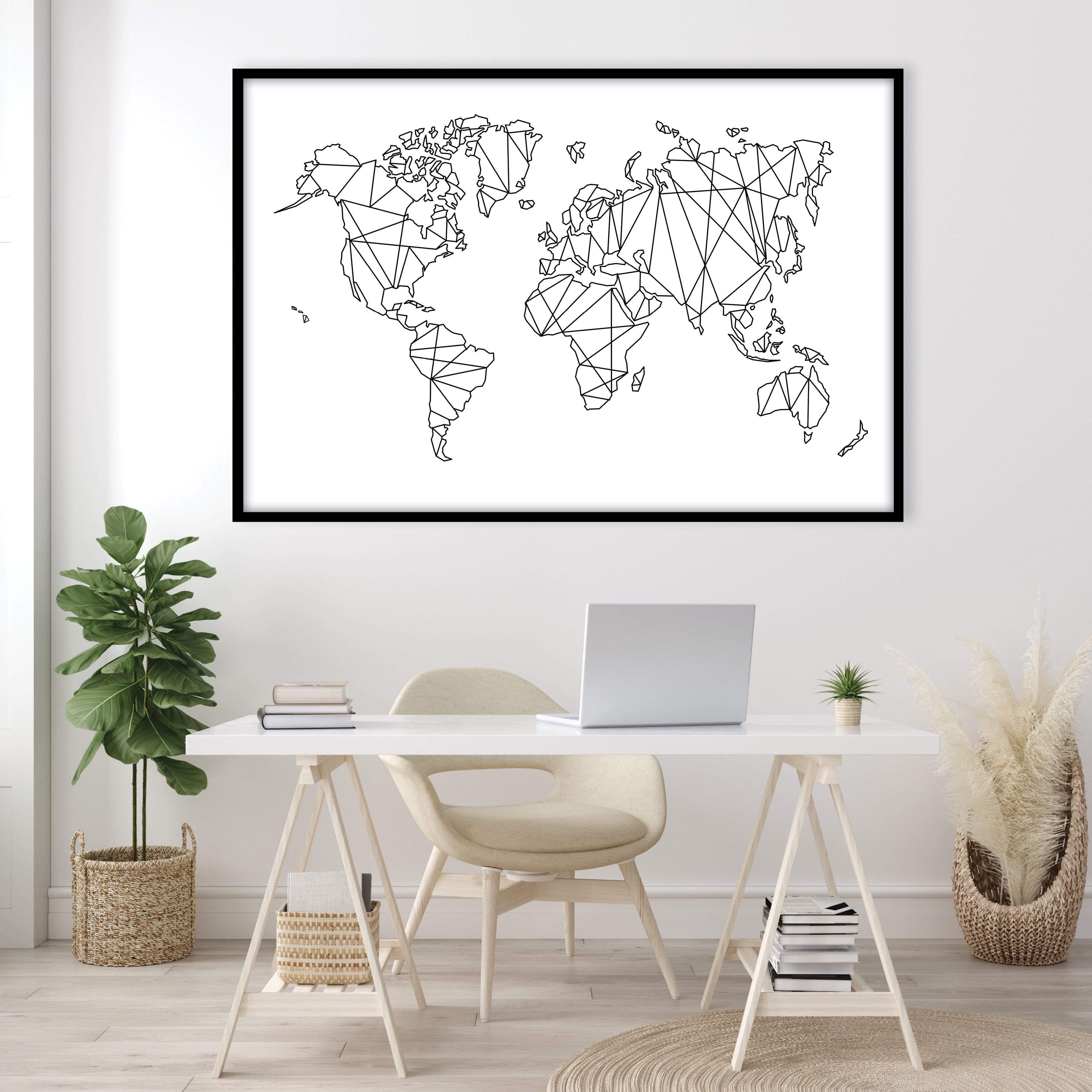 Geometric World Map Canvas – ClockCanvas